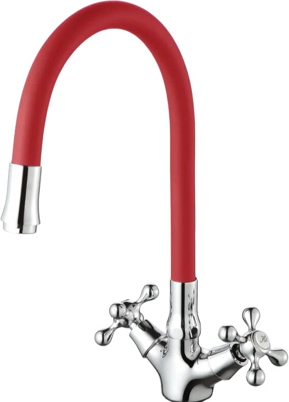 Смеситель для кухни D-lin D153810-4 с гибким изливом, с поворотным изливом, хром, красный, матовый, глянцевый, вентильный