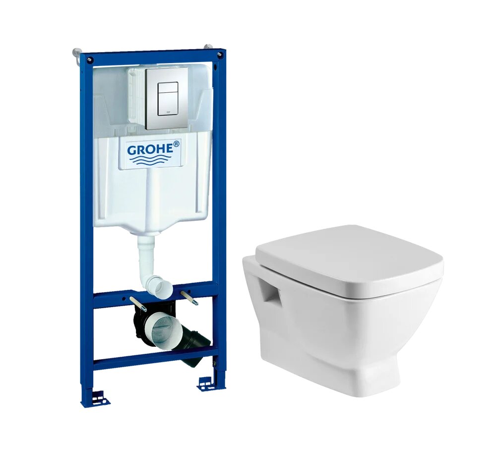 Комплект 2 в 1 Унитаз подвесной Santek Нео 1WH302423 / Инсталляция с кнопкой Grohe Rapid SL 38772001 цвет хром