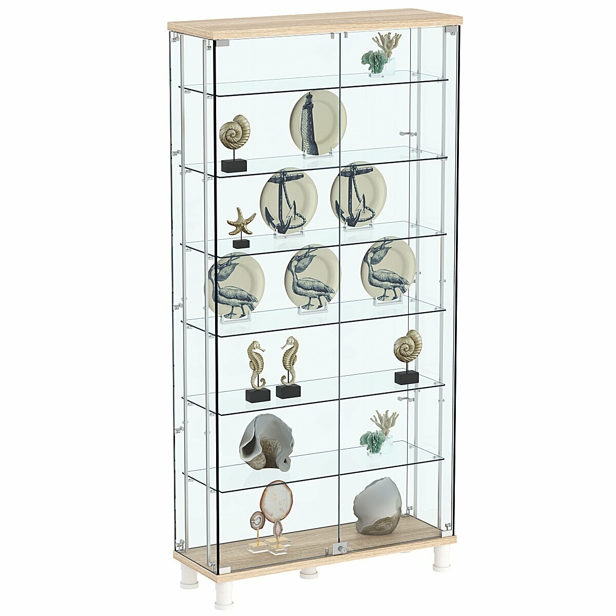 Витрина рондо с регулировочными полками №3-5-РЕГ на ножках (задняя стенка стекло), Дуб Сонома