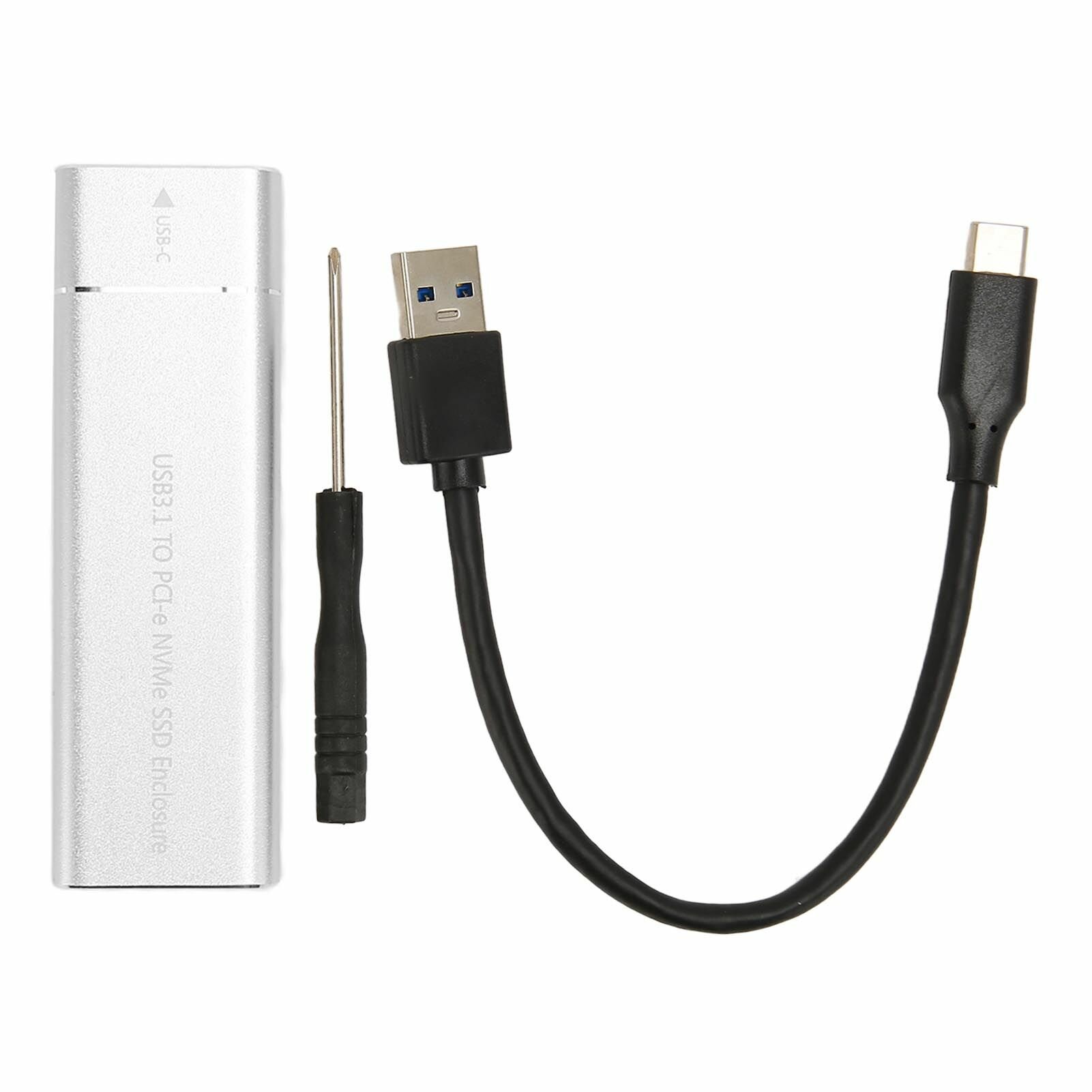 Корпус M.2 NVMe 10 Гбит/с, 2 ТБ USB 3.1 Type C, UASP, для SSD 2230-2280, серебристый, кабель Type A-C (без диска)