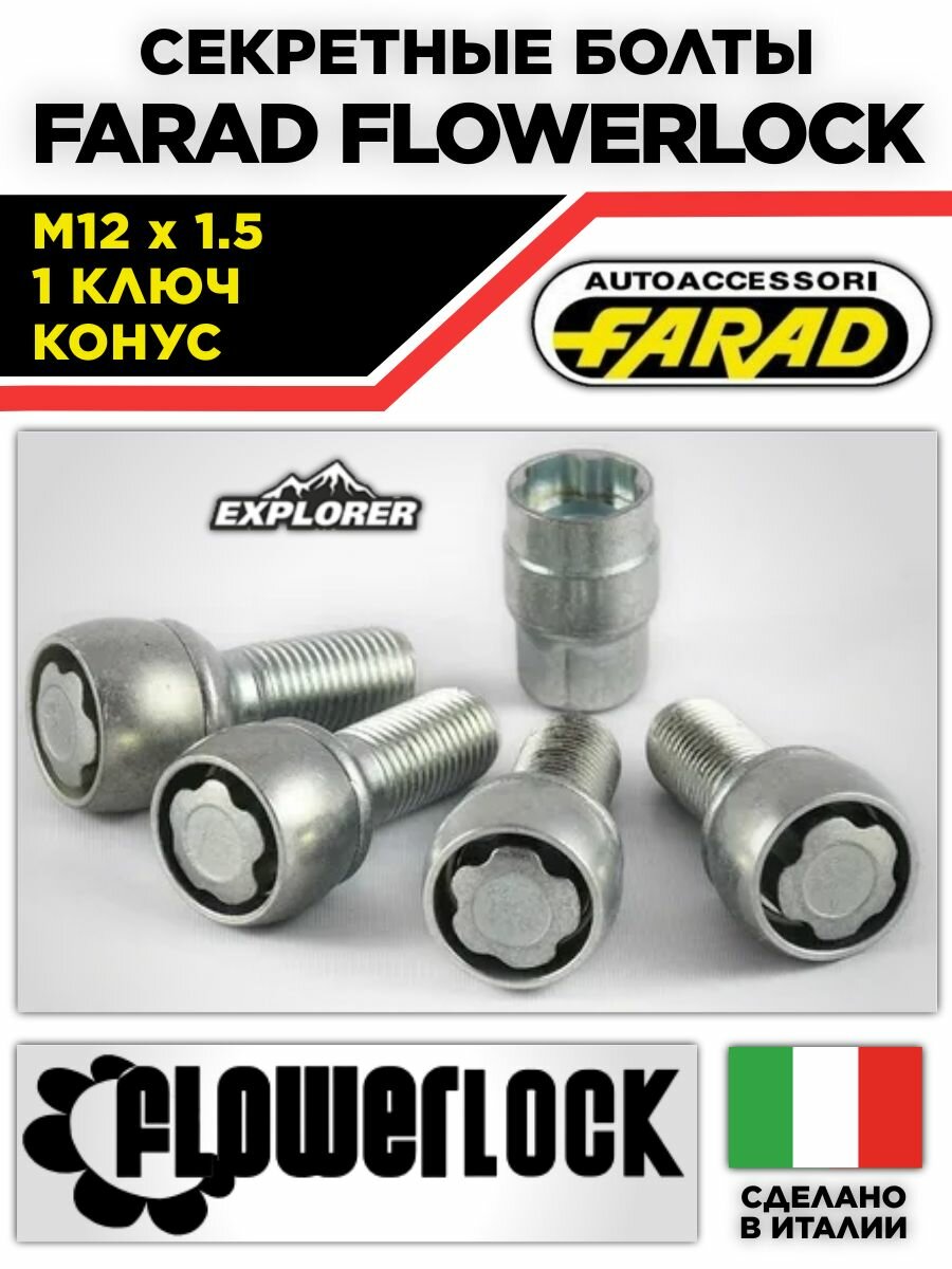 Секретные болты FARAD FLOWERLOCK конус, 2 ключа 17мм M12x1,5 (Арт. AN128/2)