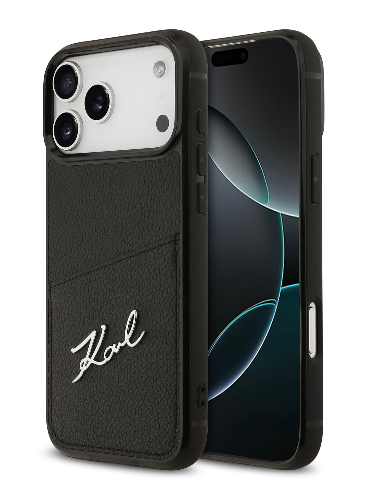 Чехол Karl Lagerfeld на iPhone 17 Pro Max, из экокожи PU leather, с карманом для пластиковых карт, черный