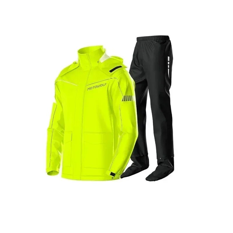 Мотоциклетный плащ Водонепроницаемый мотоциклетный дождевик Светоотражающая ветрозащитная куртка Брюки Сплит Мотоциклетный костюм Легкий складной우비, S, Зеленый, Унисекс