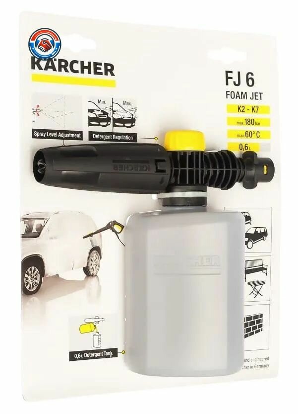 Насадка пенная Karcher FJ 6 для минимоек, регулируемая густота пены, мойка авто, фасадов, мотоциклов, 0,6 л, универсальная бытовая насадка