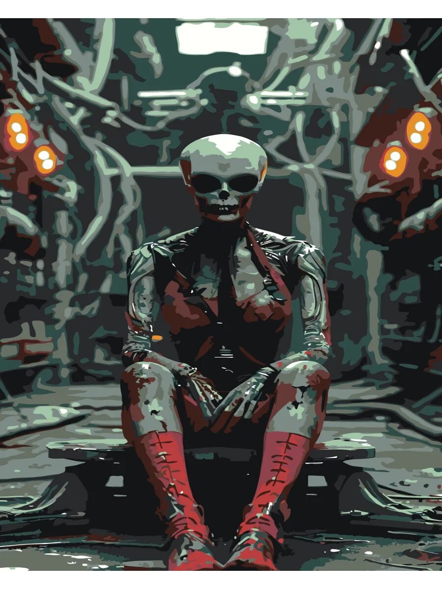 Картина по номерам Фэнтези Кибер Скелет Робот Девушка