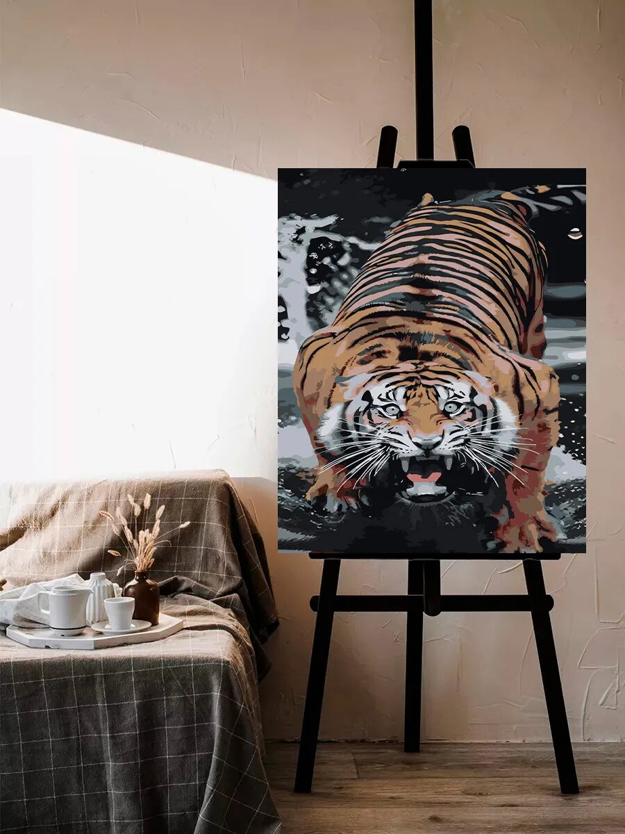 Картина по номерам Тигр в Воде Злость Животное