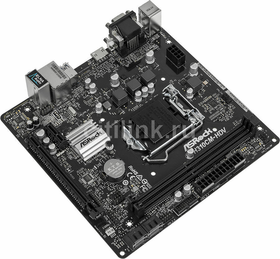 Материнская плата ASROCK H310CM-HDV (H310CM-HDV) - LGA 1151v2, Intel H310C, 2хDDR4-2666 МГц, 1хPCI-Ex16, mATX