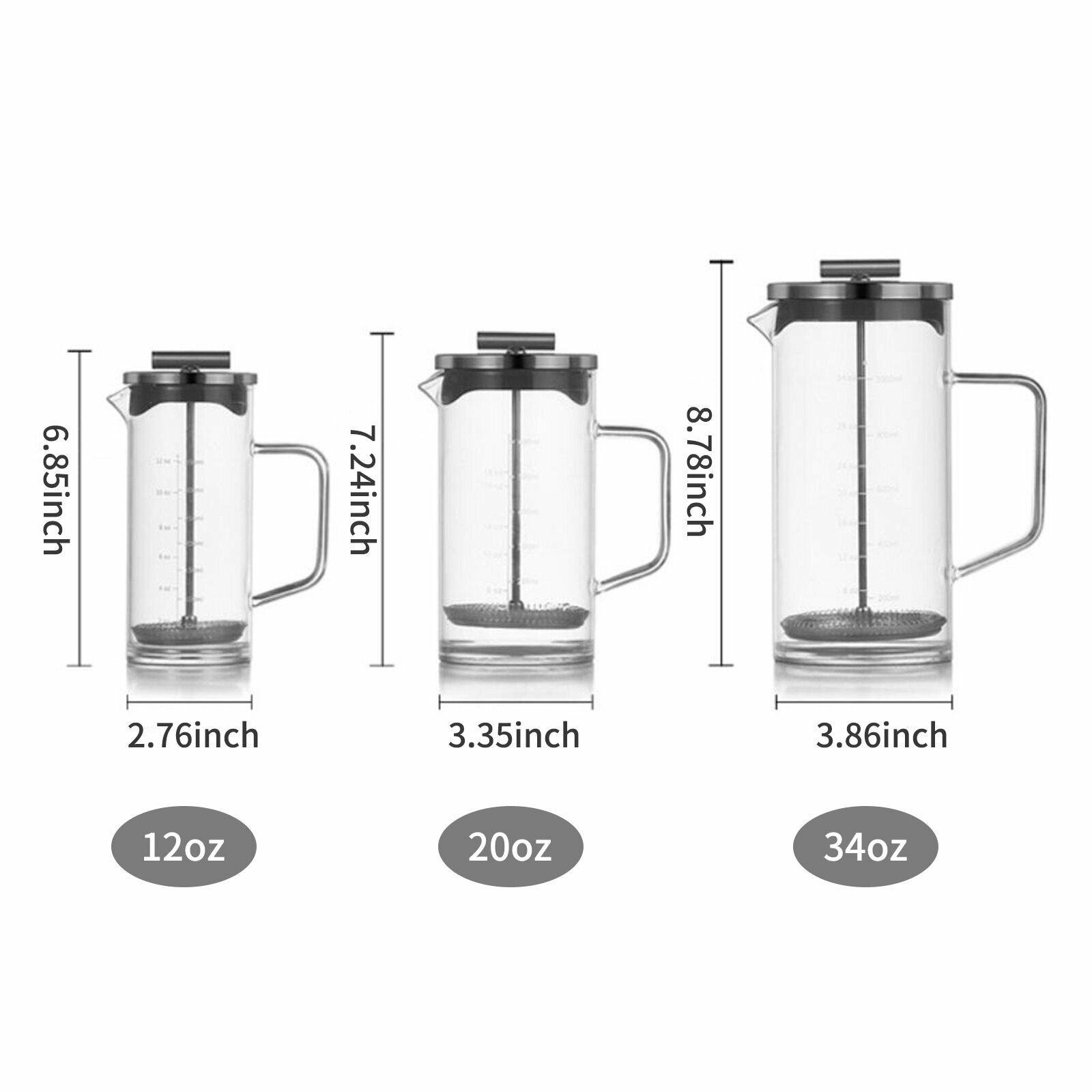 Французская пресс кофеварка 12 oz с фильтром из нержавеющей стали