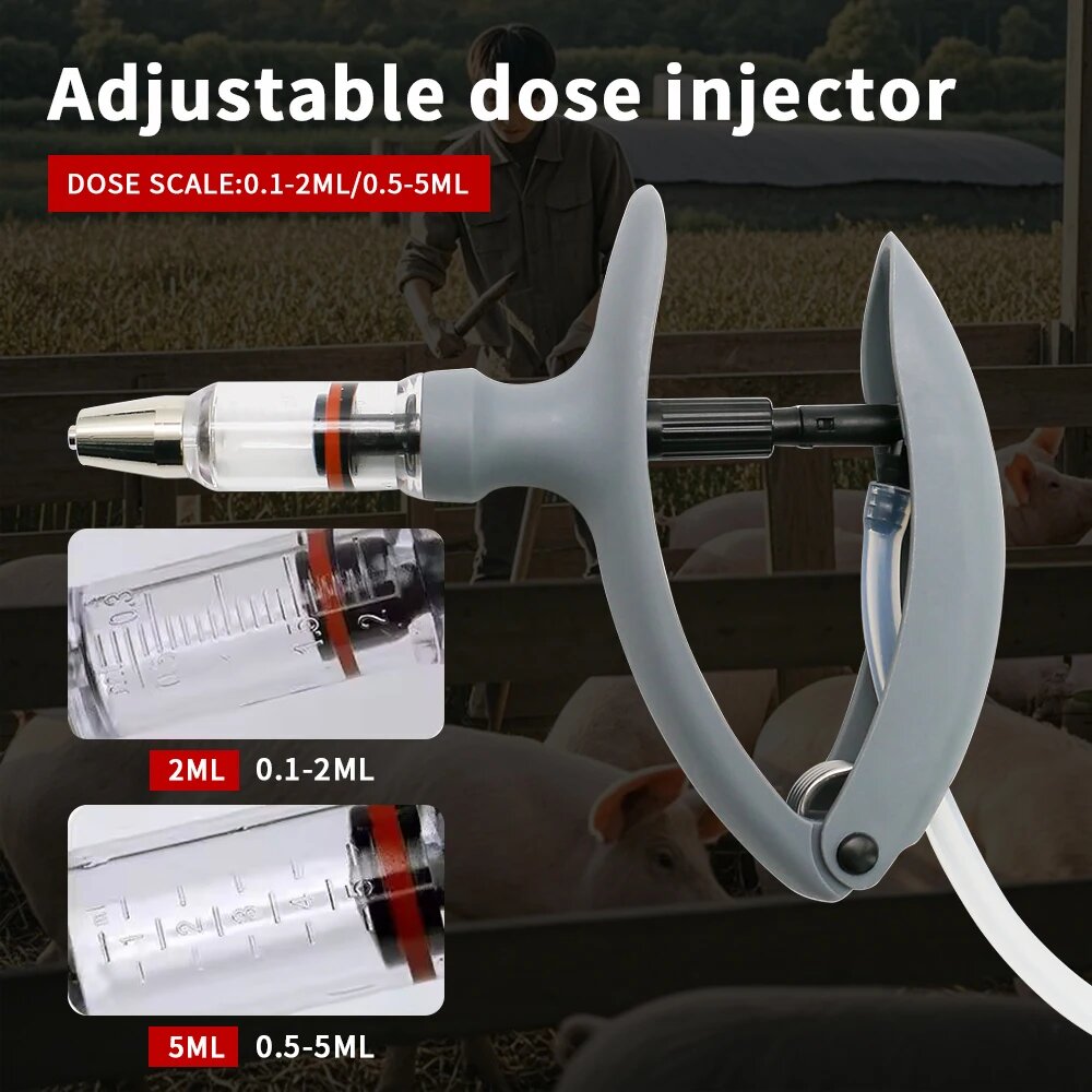 1 шт, 2 мл/5 мл, непрерывный шприц для животных, ветеринарный катетер для инъекций, устройство для кормления курицы, вакцина, бесплатная игла, фермерский инструмент, 5 ml
