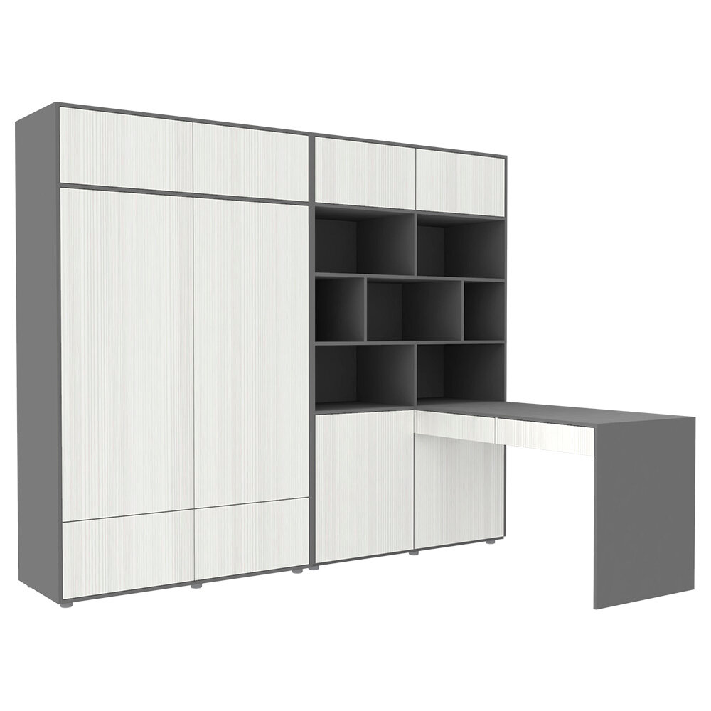 Стол письменный со стеллажом и шкафом 2400 Темно-серый Белое Дерево