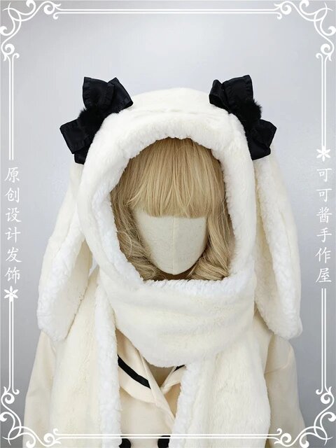 Милая плюшевая шапка с ушками кролика