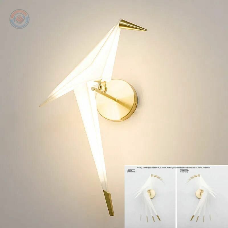 Настенный светодиодный бра в форме птицы современный минимализм акриловый абажур железный корпус кнопочный выключатель для спальни гостиной прихожей