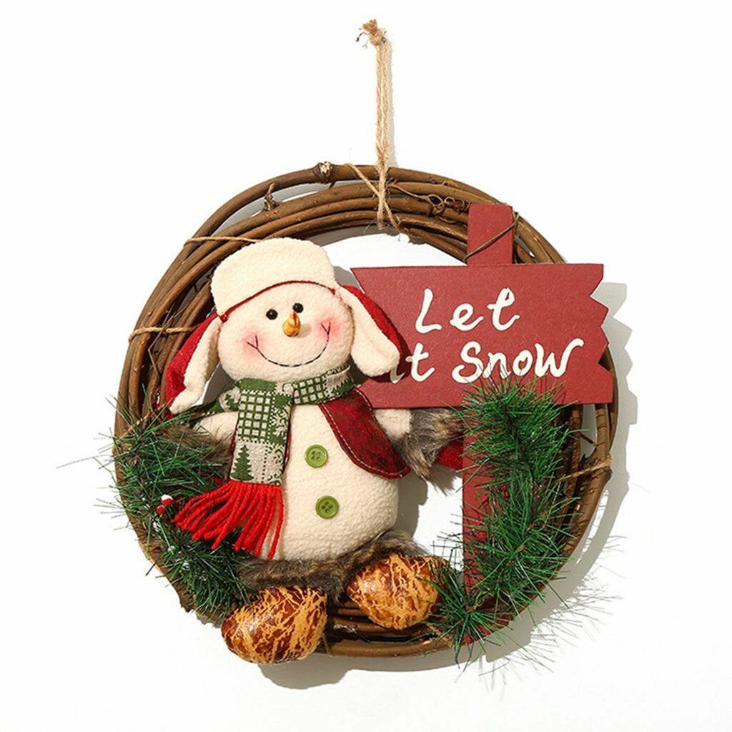 Рождественский венок Санта Клаус Снеговик Олень из массива дерева Ротанг-6026 Снеговик