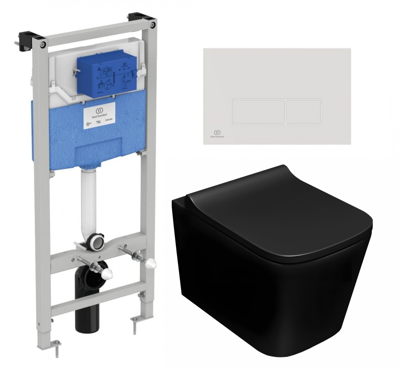 Комплект 3 в 1 инсталляция Ideal Standard + Унитаз подвесной Lorne Lambro BL LN5007507 + кнопка белая