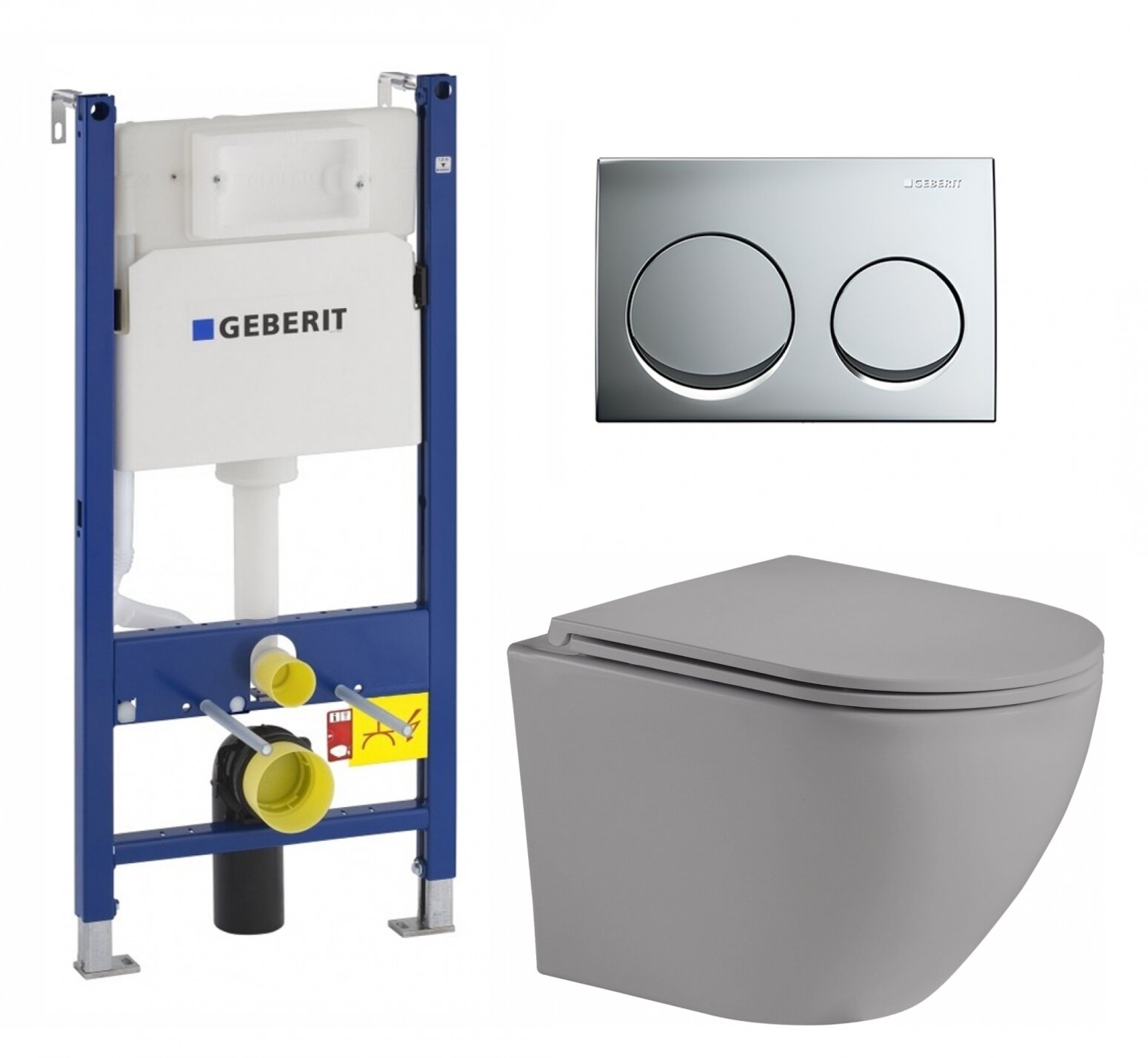 Комплект 3 в 1 инсталляция Geberit Duofix + Унитаз подвесной Weltwasser WW Merzbach 043 MT-GR + кнопка хром