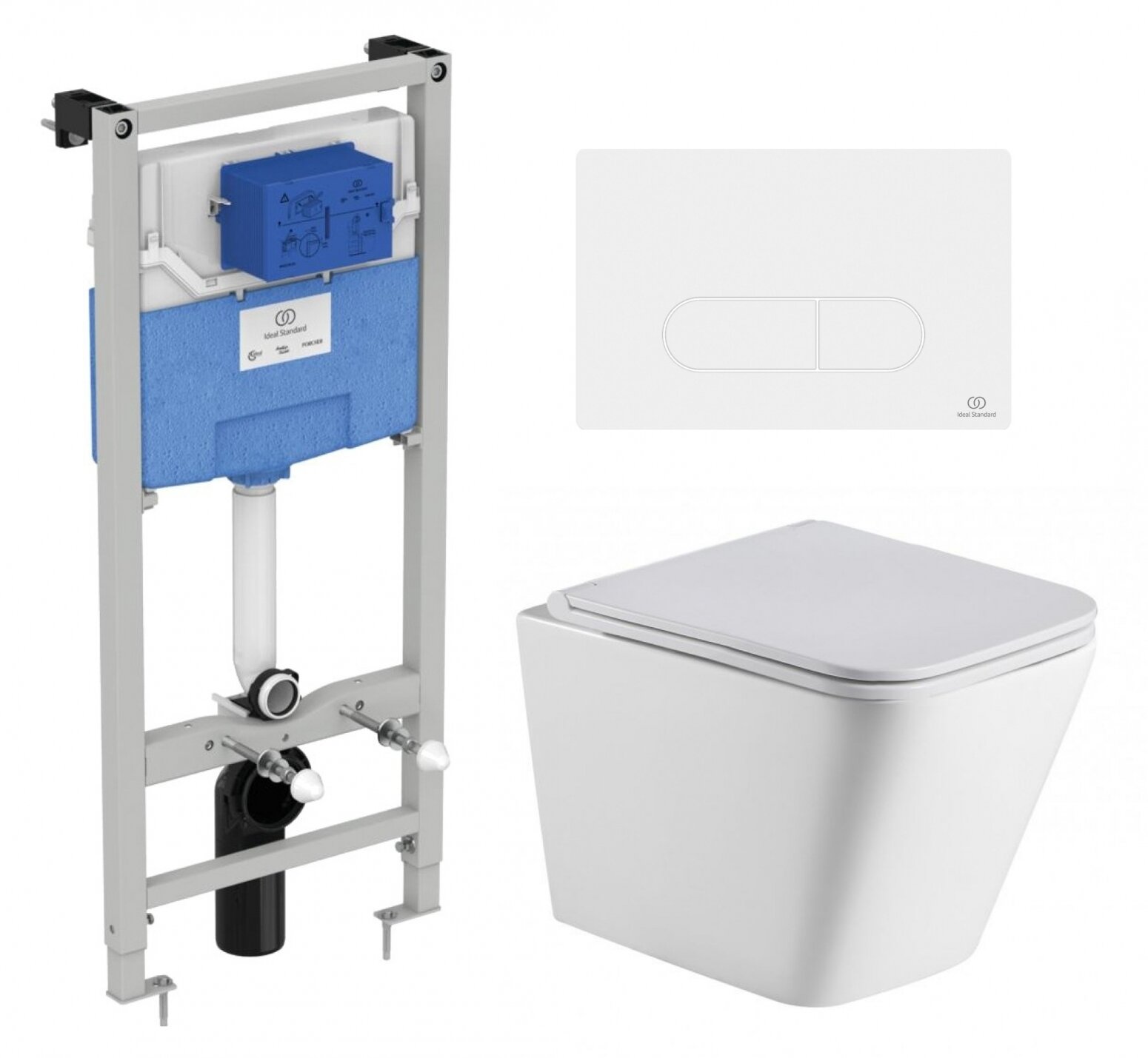 Комплект 3 в 1 инсталляция Ideal Standard + Подвесной унитаз WeltWasser Gelbach 043 GL-WT + кнопка белая