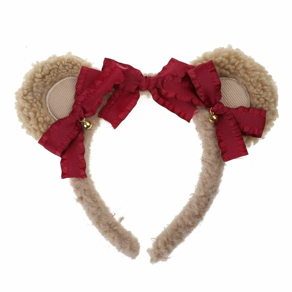 Повязка на голову с бантом из медвежьих ушей-Рождественская повязка на голову с красными медвежьими ушами