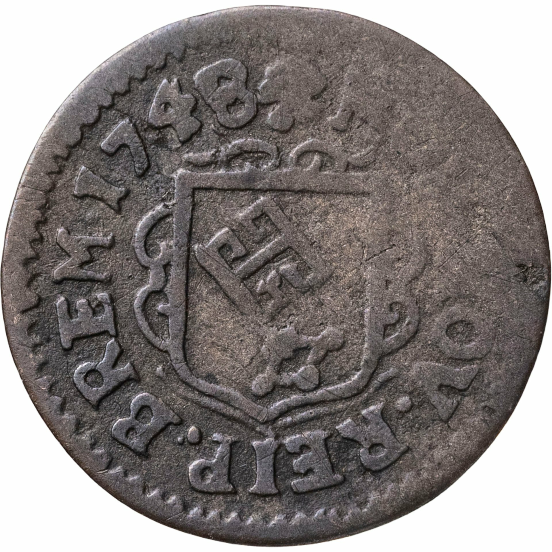 Бремен 1 гротен 1748, Серебро, в сохранности VG-F
