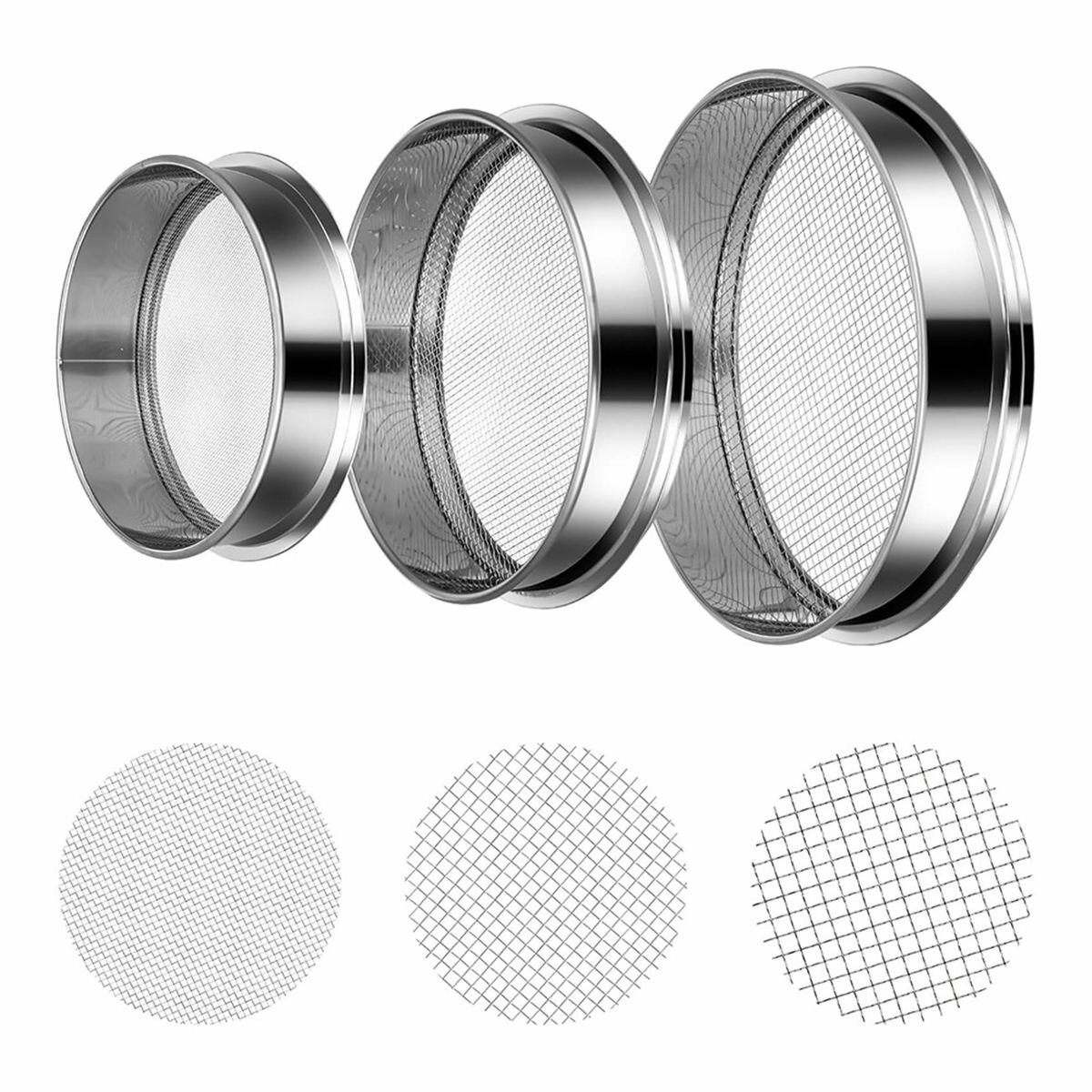Набор из 3 сит для почвы, сетка 5 мм, 3 мм, 1 мм, сито для каменистого сада