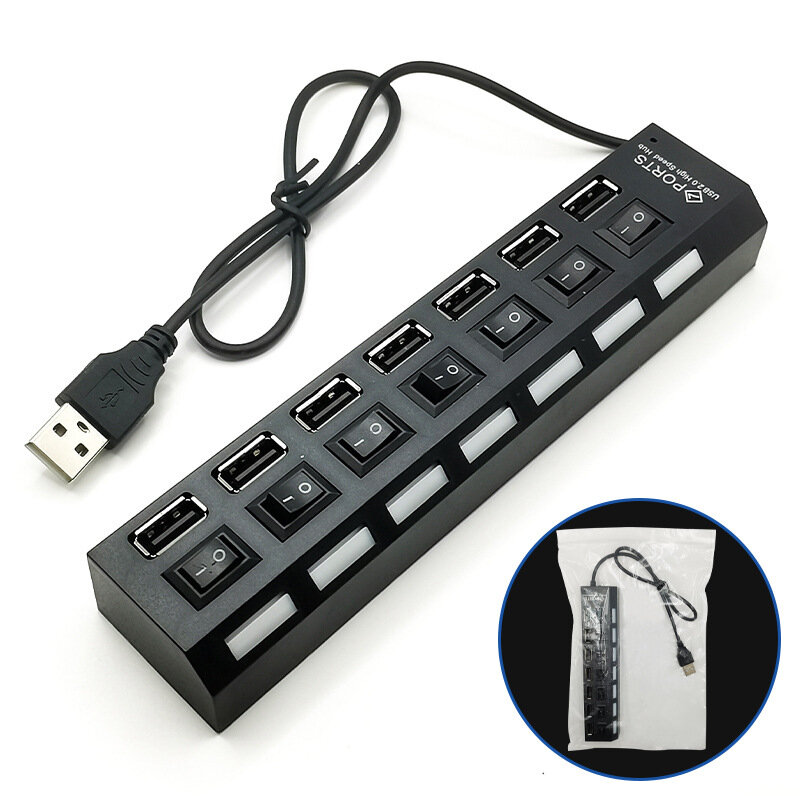 7-портовый HUB с независимым переключателем, один на семь, USB 2/3.0 разветвитель для ноутбука, высокоскоростная передача
