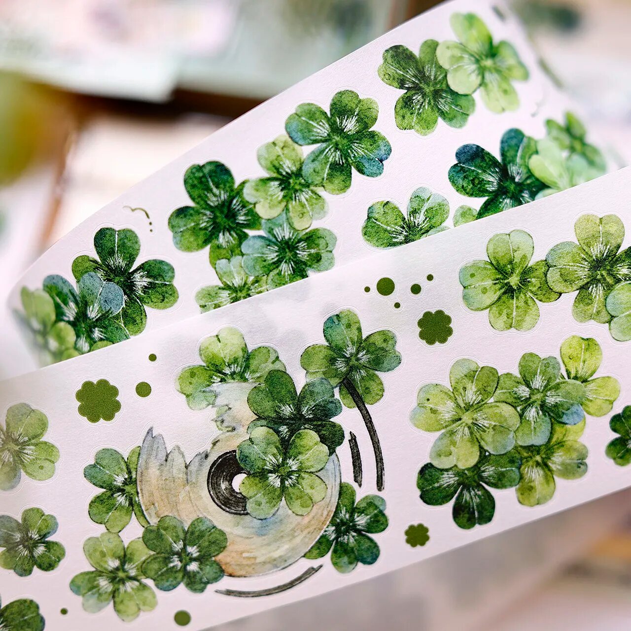 Клейкая лента XBJ Clover Green Floral для скрапбукинга Die-cut Washi-6M