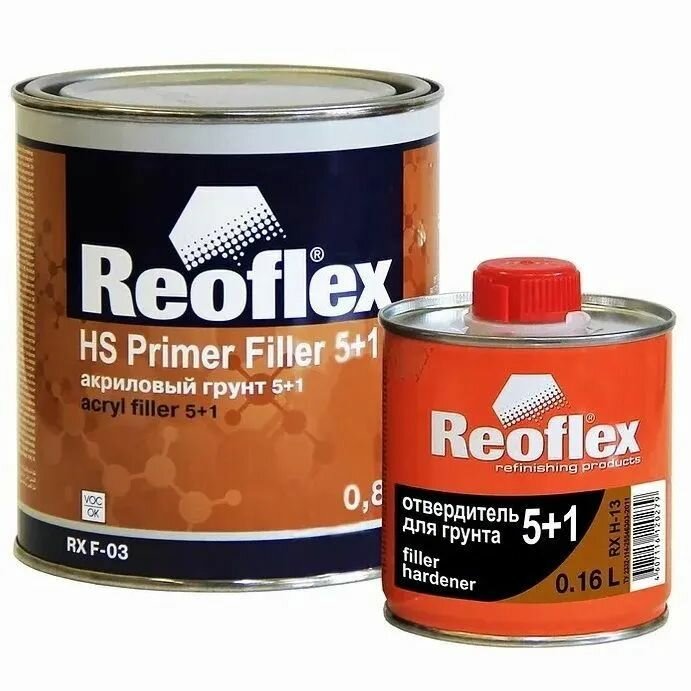 Грунт REOFLEX 2К 5+1 акриловый белый 0,8л+ отвердитель 0,16л - Артикул RX F-03.