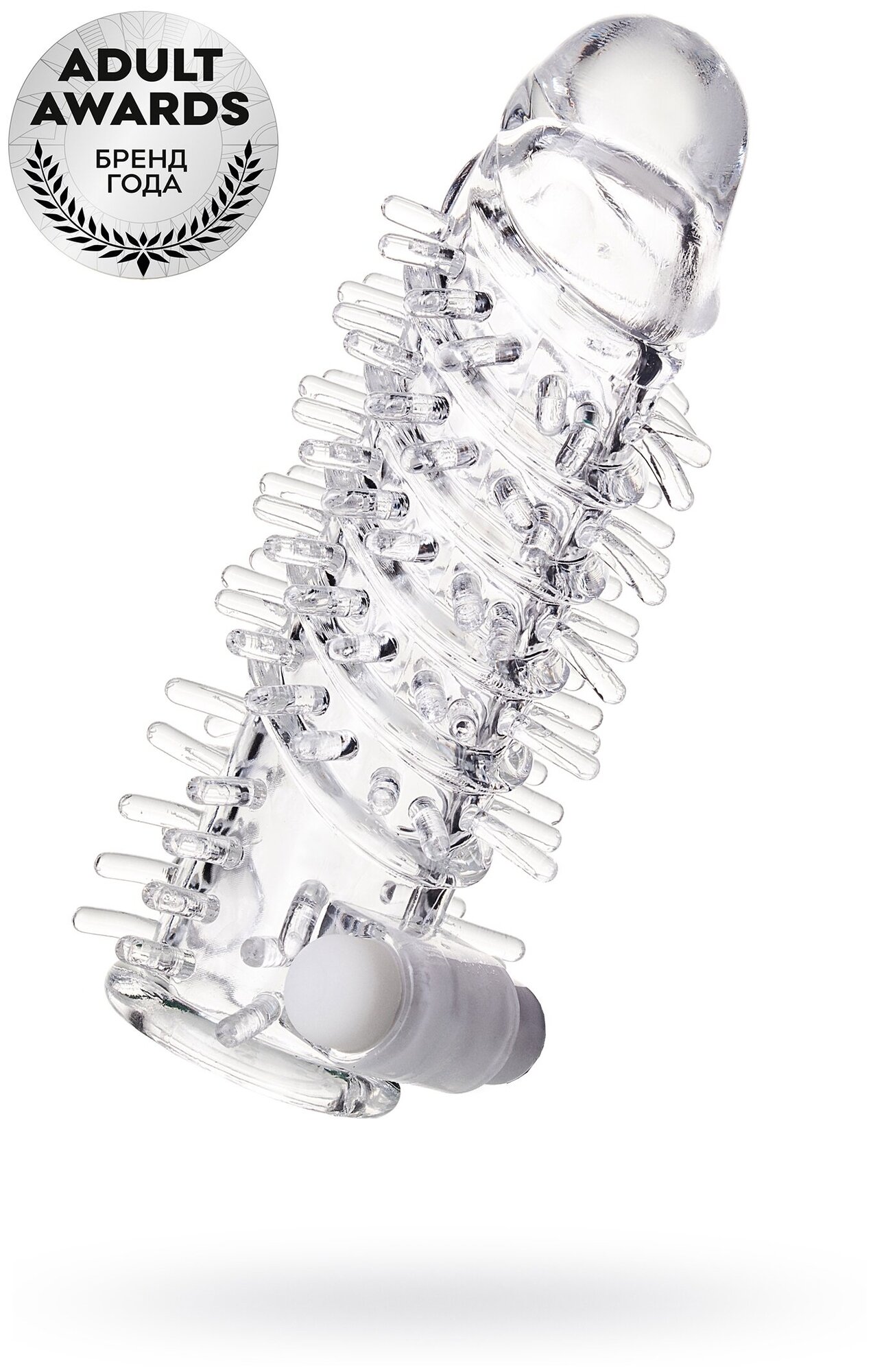 ToyFa Насадка на пенис с вибропулей и шипами - 13,4 см, прозрачный