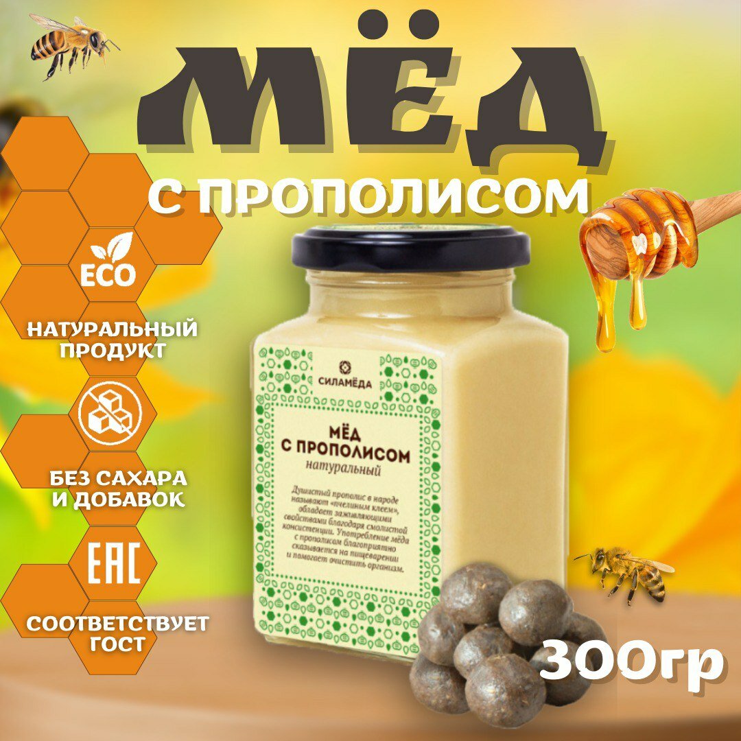 Натуральный мёд с прополисом "Мусихин Сила мёда", 300г