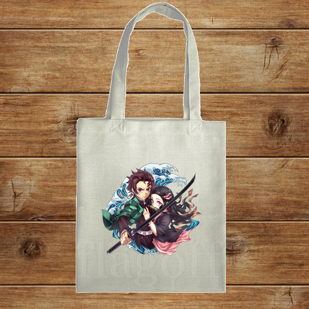 Сумка шоппер  лен по аниме Клинок рассекающий демонов №3