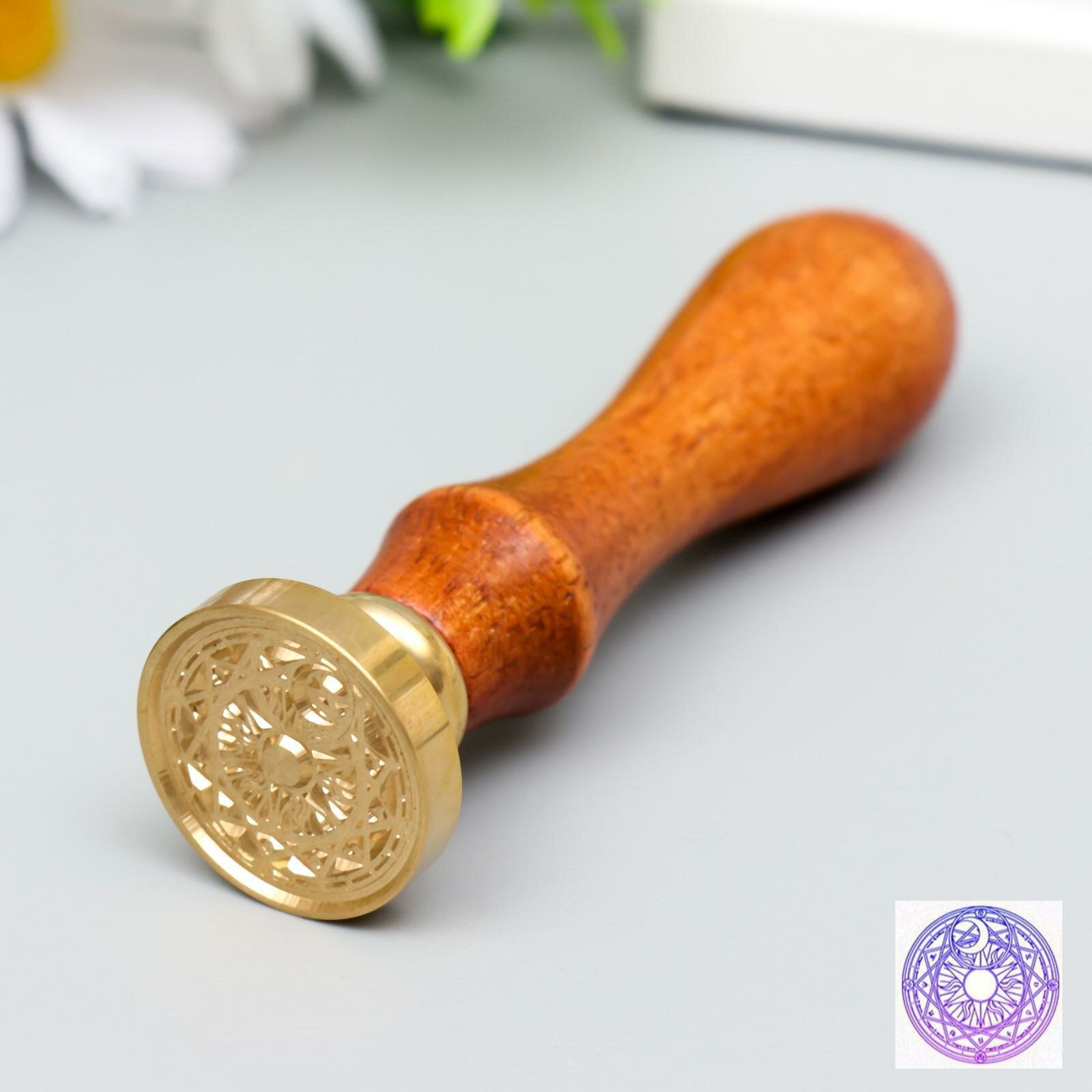 Печать для сургуча с деревянной ручкой «Солнце и месяц - геометрия», 9×2.5×2.5 см