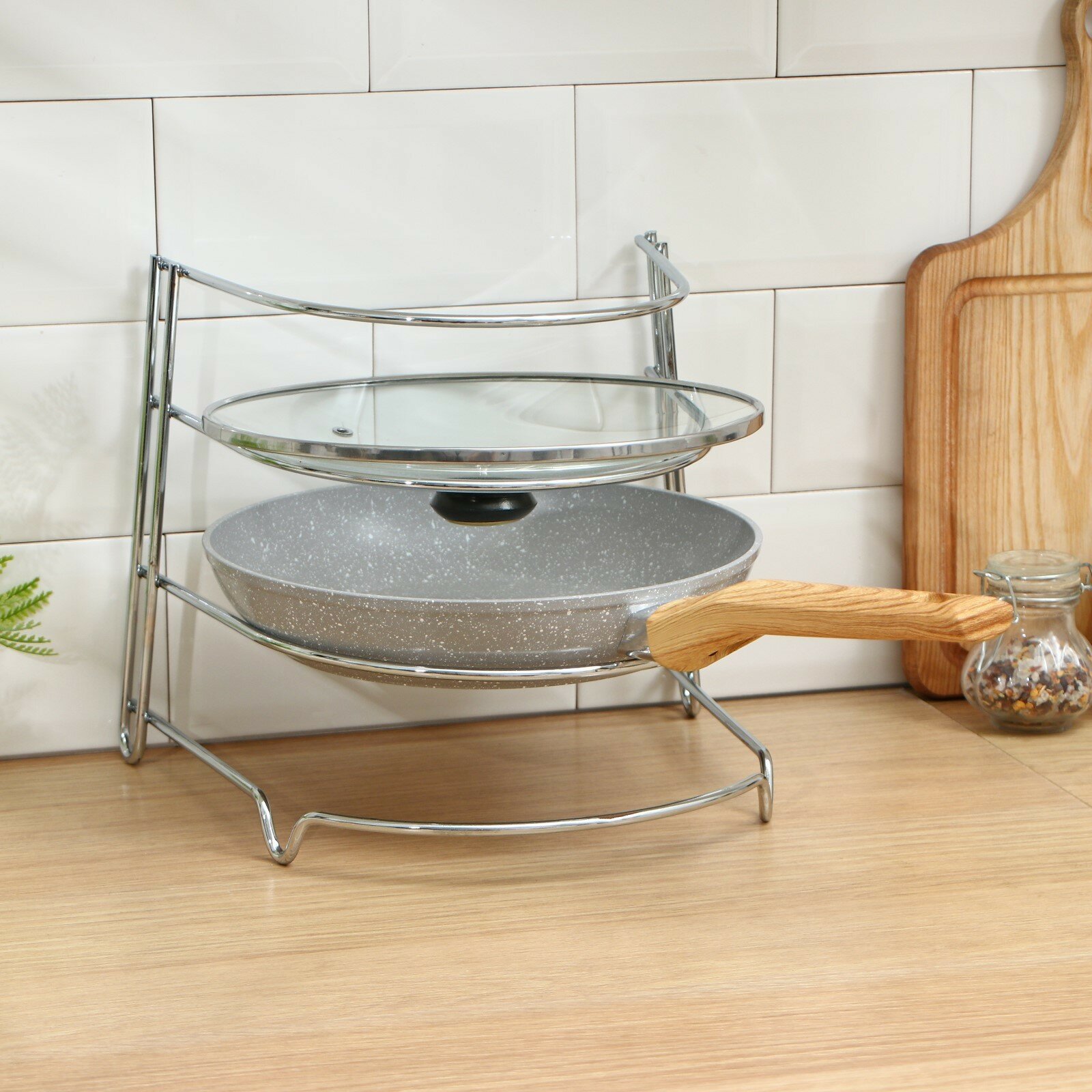 Подставка для хранения сковород Доляна, 24×27×26 см, цвет хром, 2813037