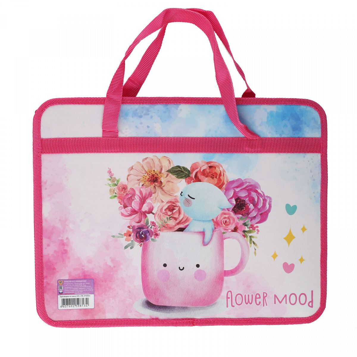 Пчелка Папка детская "Нежный букет", с ручками, А4, пласт. с рисунком, на молнии