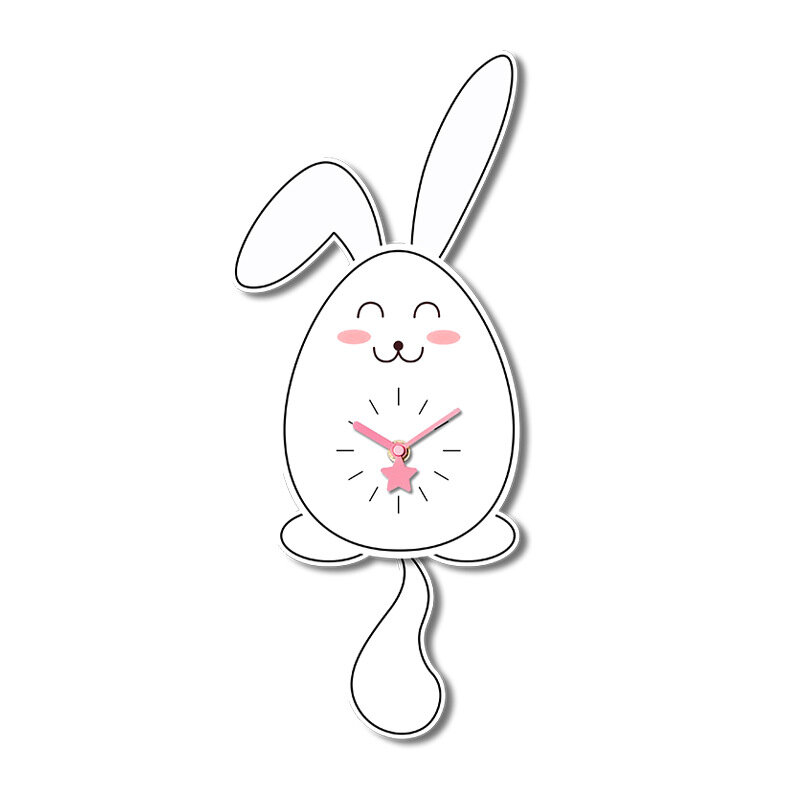 Акриловые настенные часы с кроликом | Бесшумные и не тикающие | 45 x 19 см | Милый мультяшный дизайн | Детские часы со стрелками в форме звёзд | Работают от батареек
