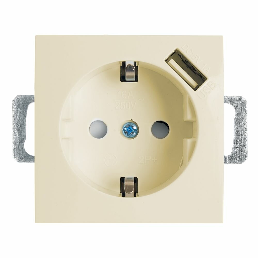 Розетка одноместная с заземлением и с USB, серия Эрна, PST16-9111-02, слоновая кость, 2 штуки (без рамки), STEKKER 39329