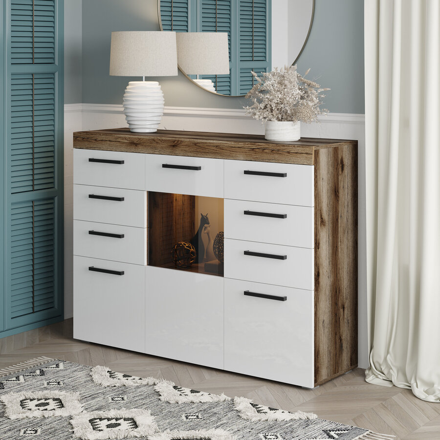 Комод Бастон Дуб Делано/Белый гладкий Эра 1352 ш/ 1028 в/400 г