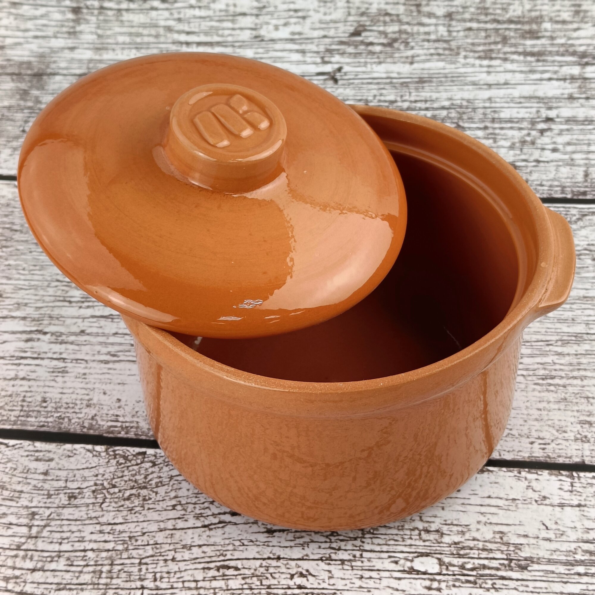 Горшок-сотейник глиняный, объём: 1.5 л, цвет: оранжевый