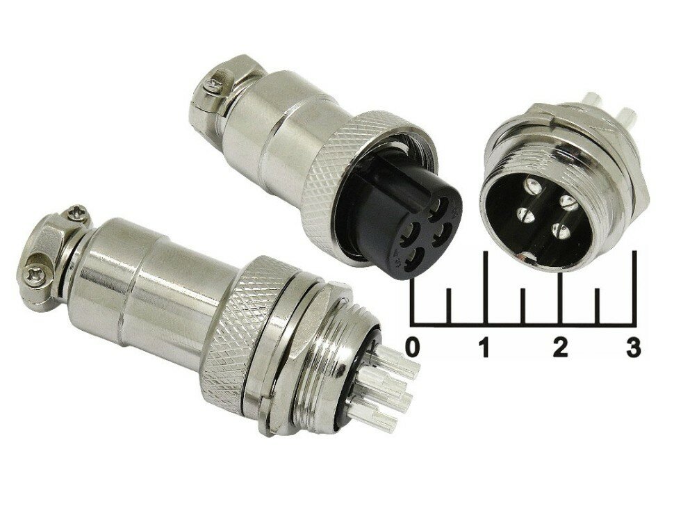 Разъем 4pin в комплекте хром GX20 (GX20M-4A/4B)