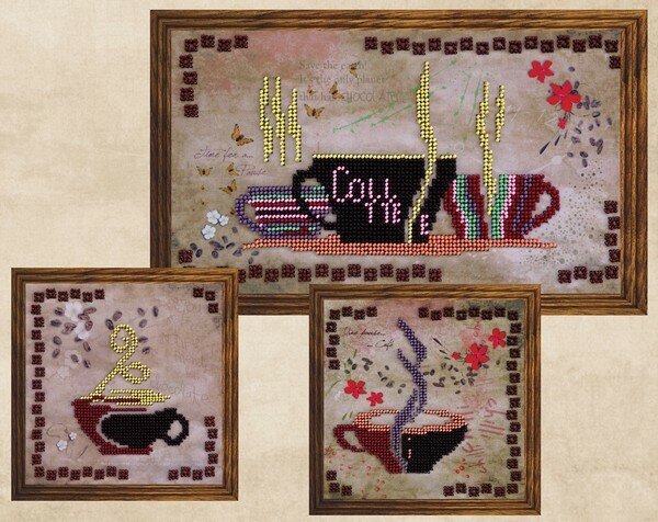 Набор для вышивания FeDi #КВ801 Триптих Кофейный аромат, Вышивка бисером, 1шт 15 х 27 см; 2шт 15 х 15 см