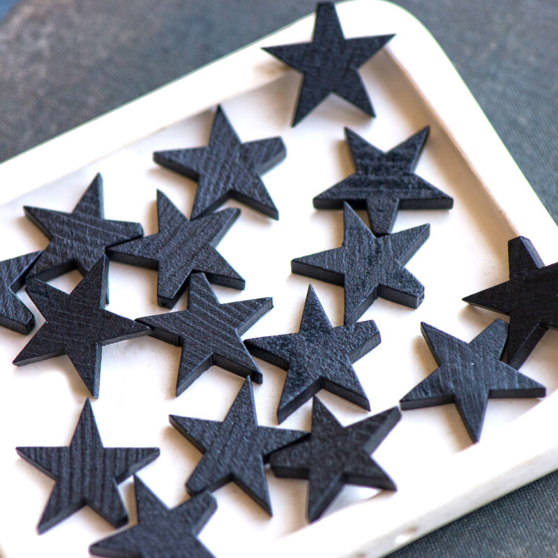 Бусины деревянные звездочка 20 шт, цвет черный, размер 22x24x4 мм