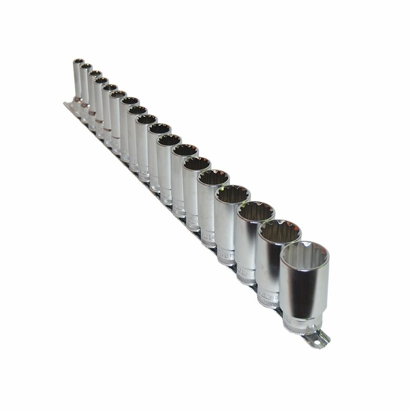 Набор торцевых головок удлиненных 10-32мм Multiprof 1/2" дюйма на планке AIST 402418B 18 предметов многогранных Super Tech/Multilock под большую трещотку