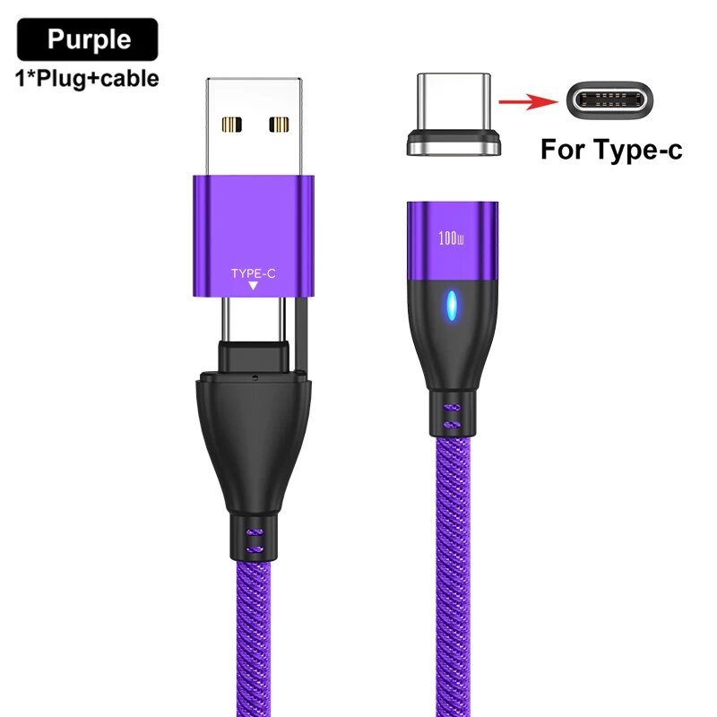 Магнитный USB-кабель типа C, 100 Вт, 5 А, кабель для быстрой зарядки Micro 1,8 м, Purple for Type C