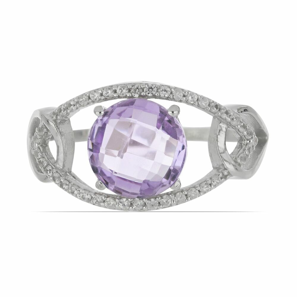Кольцо Ювелирия, серебро, 925 проба, родирование, аметист, циркон