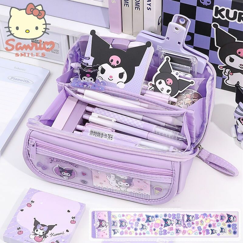 Санрио Куроми Пенал Специальная канцелярская сумка Kuromi от Sanrio в стиле холста Поставляется с наклейками