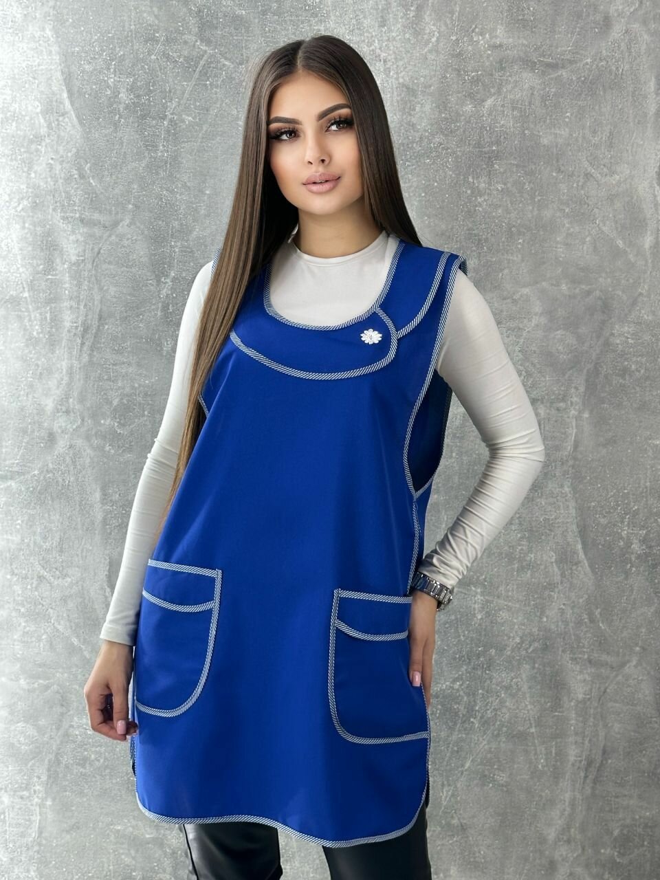 Сарафан рабочий женский Цветочек из Габардина. Халат парикмахерский, фартук универсальный подходит для продавцов, уборщиц, поваров, флористов и парикмахеров