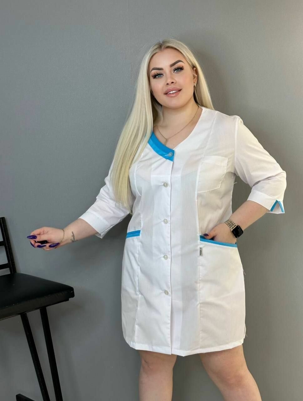 Рабочий халат Флер из Тиси. Универсальный медицинский халат женский, в пищевой деятельности, стоматологии, для врачей и студентов. Спецодежда поликлиник, мед центров и салона красоты