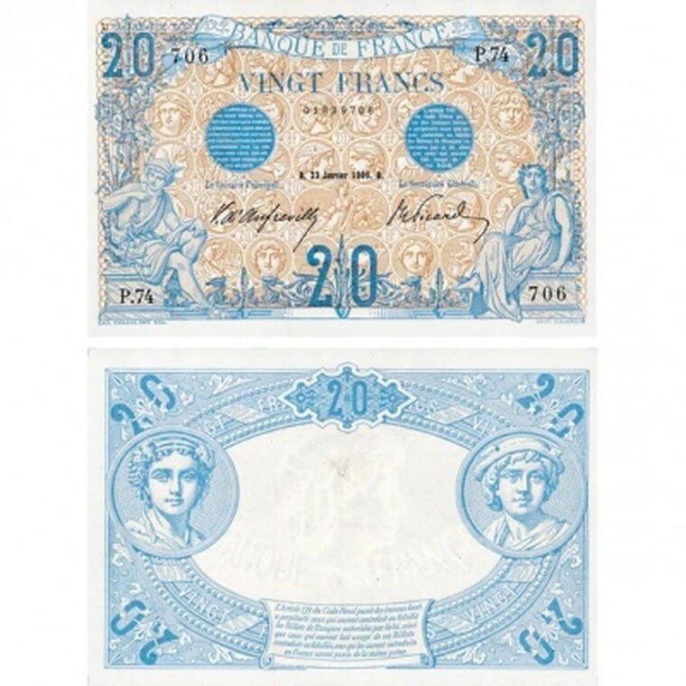 20 франков 1906 года Франция, сувенирная копия, банкноты и купюры редкие коллекционные