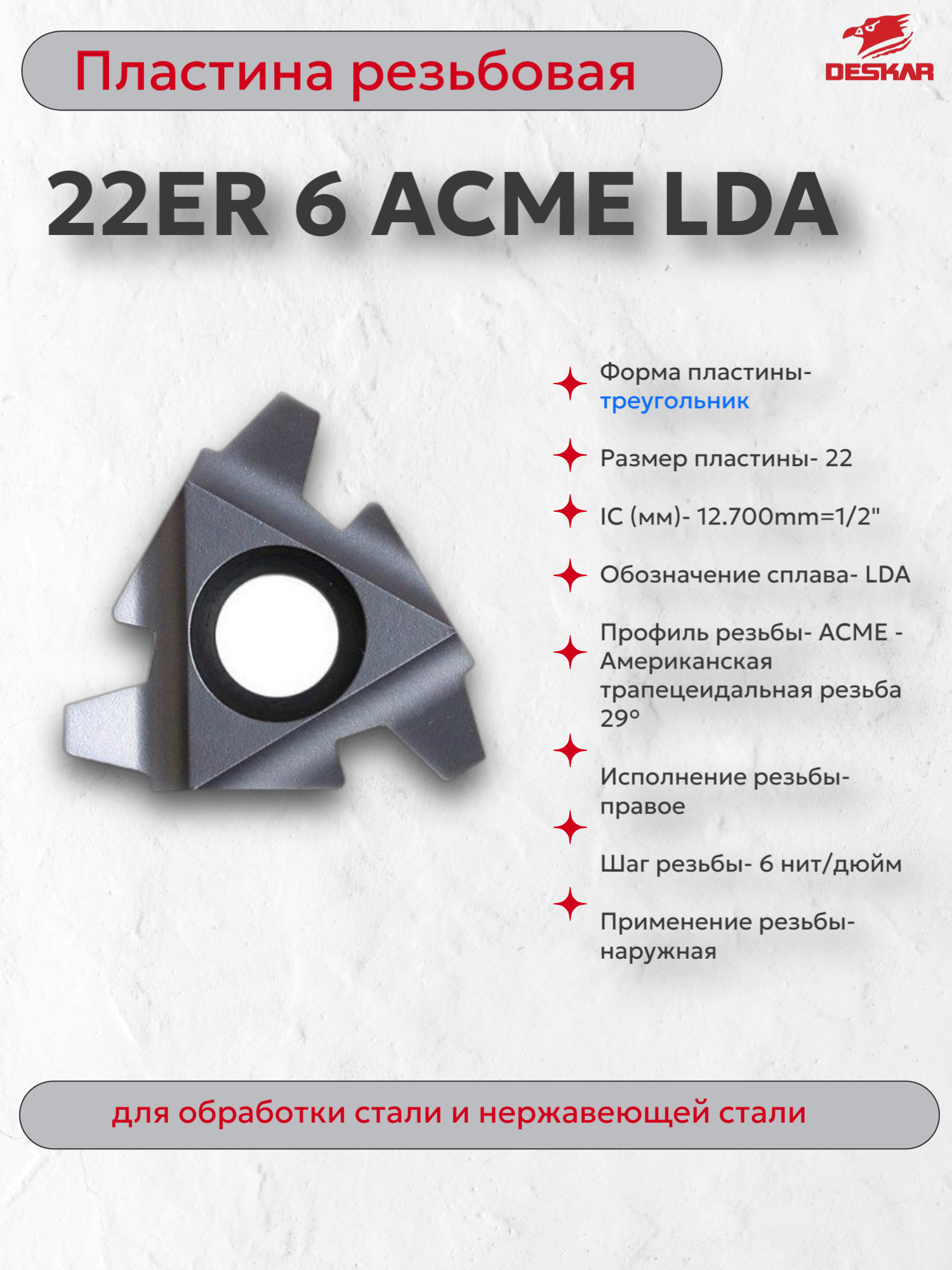 22ER 6 ACME LDA пластина резьбовая (1 шт.) DESKAR 00-00021369