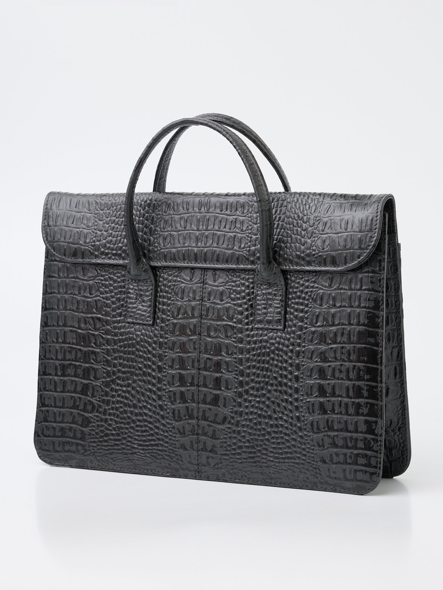 Кожаная сумка деловая папка для документов формат А4 портфель унисекс темно-серый Franchesco Mariscotti 8-095 крокодил