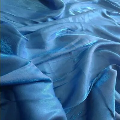 Градиентная шелковая атласная ткань LANLINYING для шитья Голубой, water blue