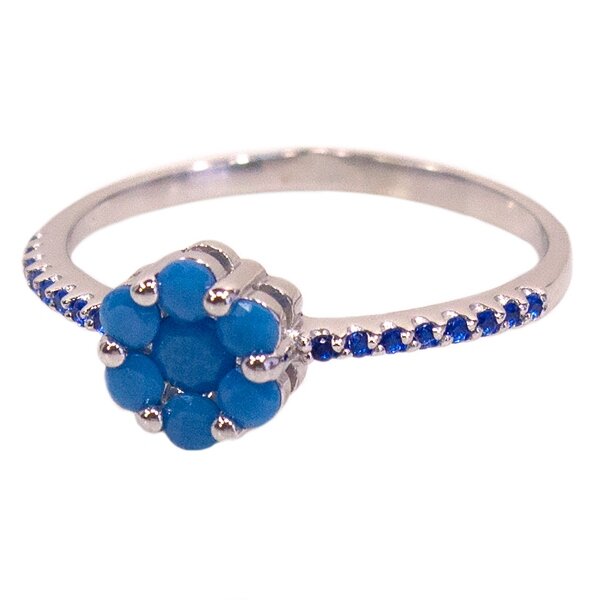 Кольцо, серебро, 925 проба, родирование, фианит, бирюза